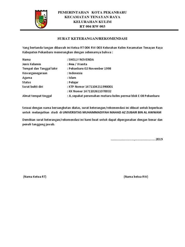 Contoh Format Surat Pengantar RT | PDF