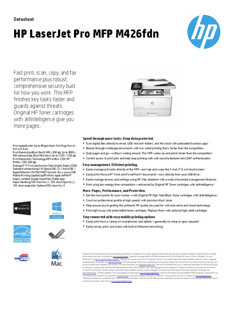 HPLaserJetProMFPM426fdn PDF | PDF | Microsoft Windows | 64 Bit Computing