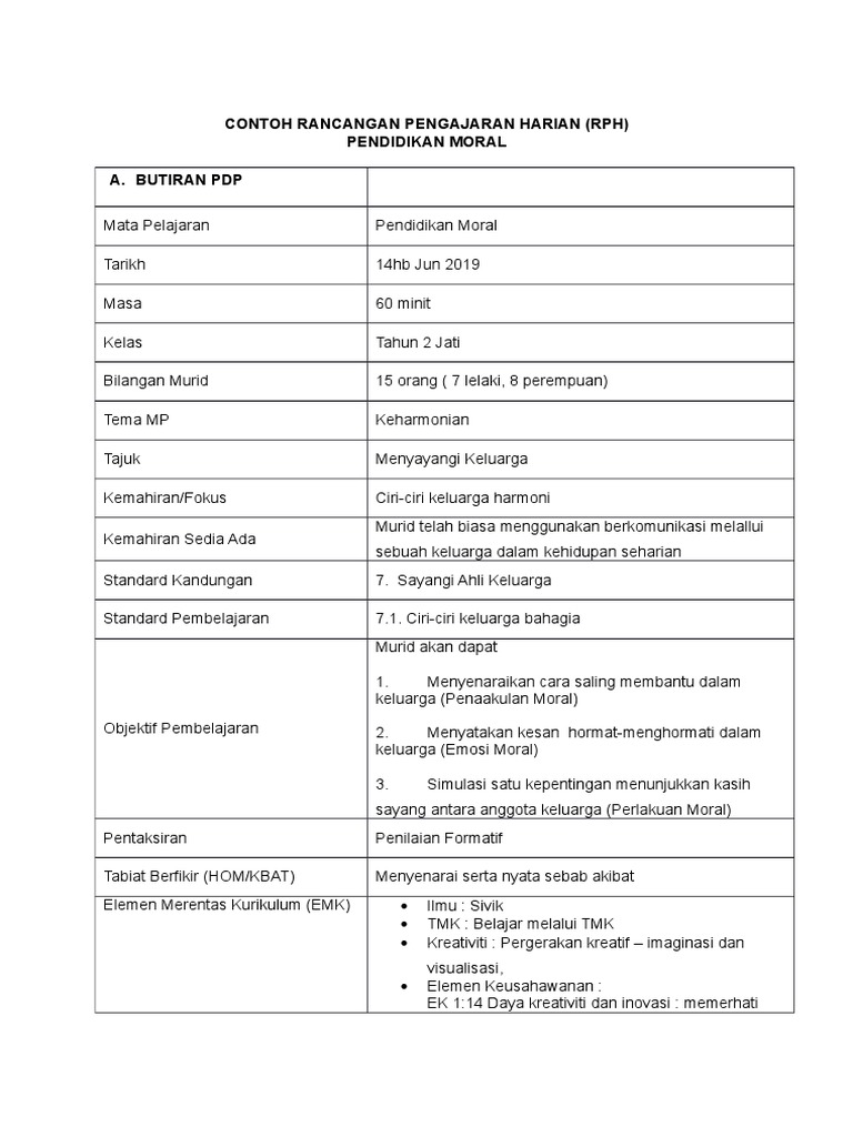 RPH Pendidkan Moral Elektif | PDF