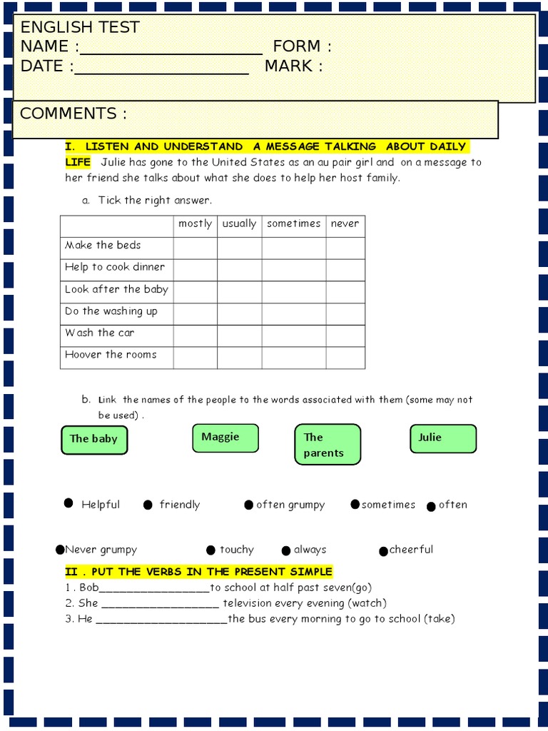 Present Simple Adverbs 4 Page Test Tests 94753 | PDF | Linguistics | Syntax