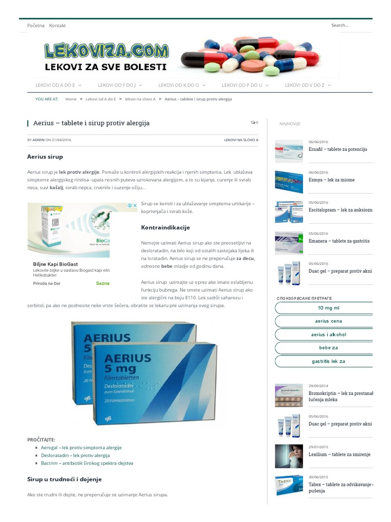 Aerius - Tablete I Sirup Protiv Alergija | PDF