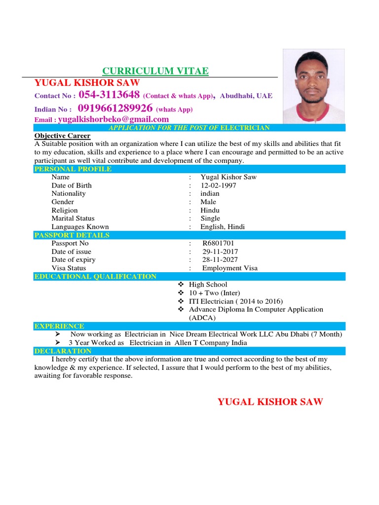 Yugal Kishor Saw: Curriculum Vitae | PDF