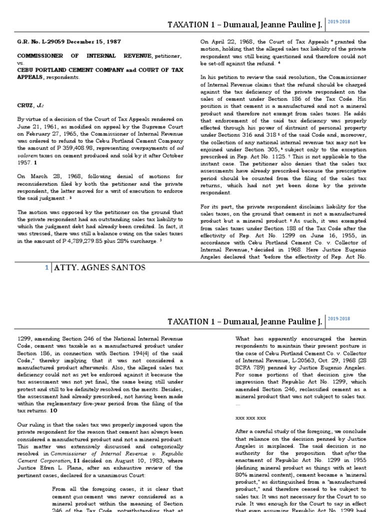 Taxation Ruling Overturns 1968 Decision on Cement Sales Tax | PDF ...