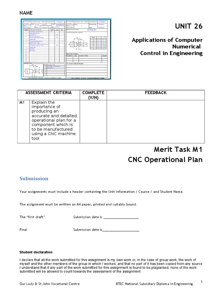 Unit 26 CNC Assignment m1 | Download Free PDF | Numerical Control | Engineering