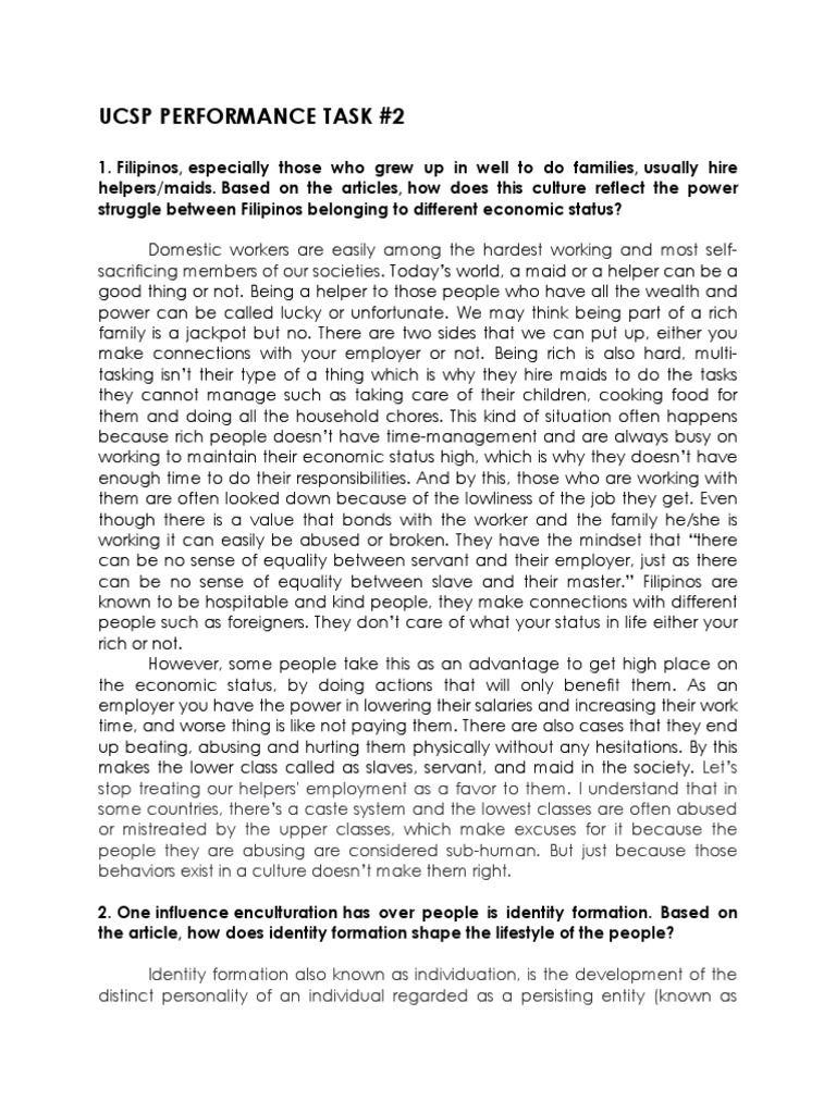 Ucsp Performance Task #2 | PDF | Domestic Worker | Employment