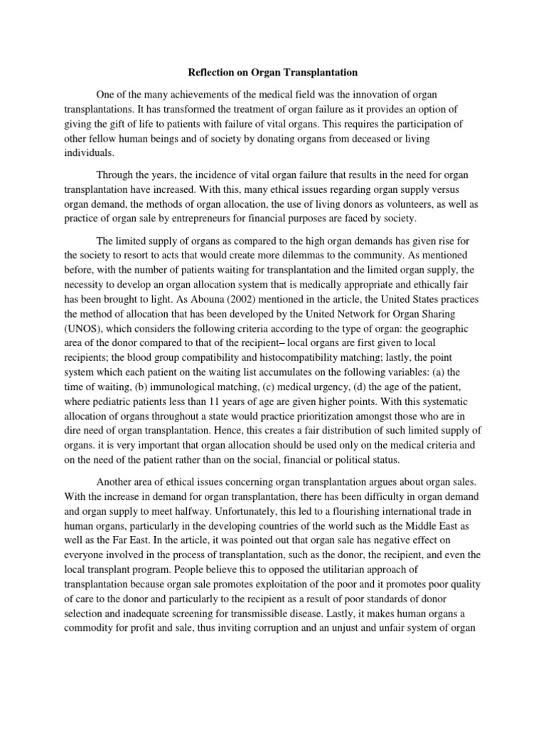 Reflection On Organ Transplantation | PDF | Organ Transplantation ...
