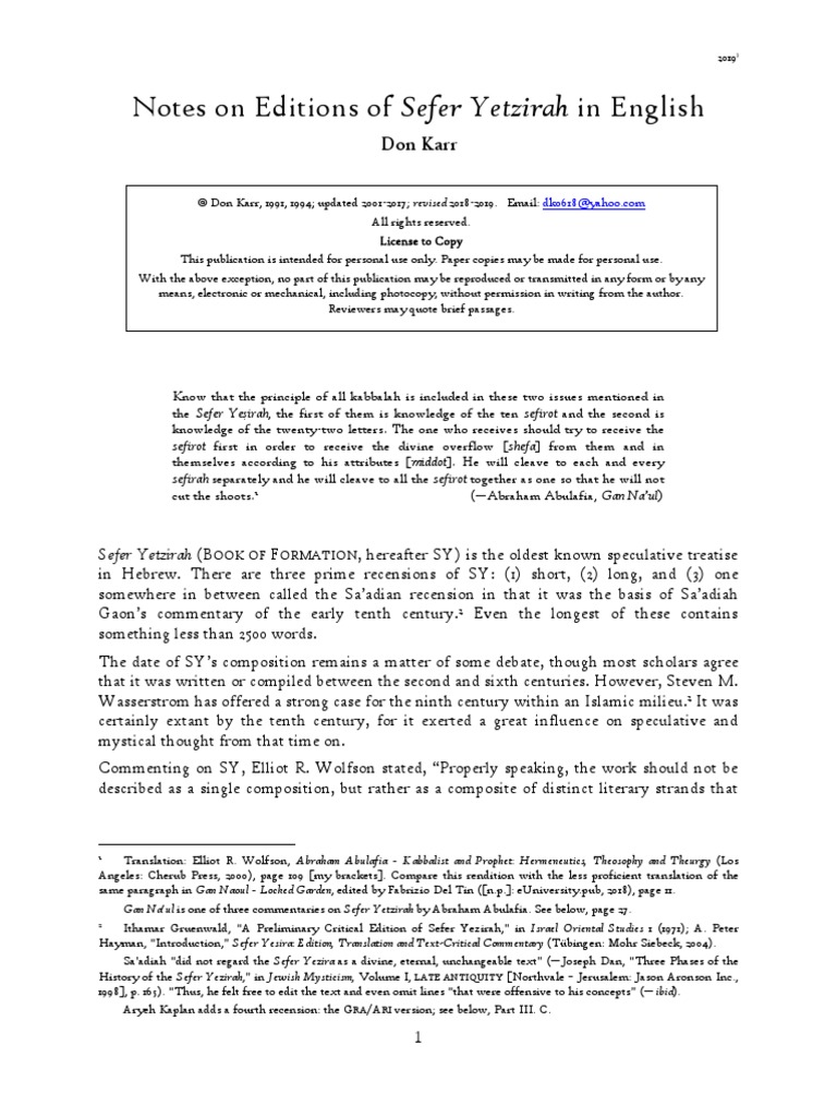 Notes On Editions of Sefer Yetzirah in English | PDF | Kabbalah