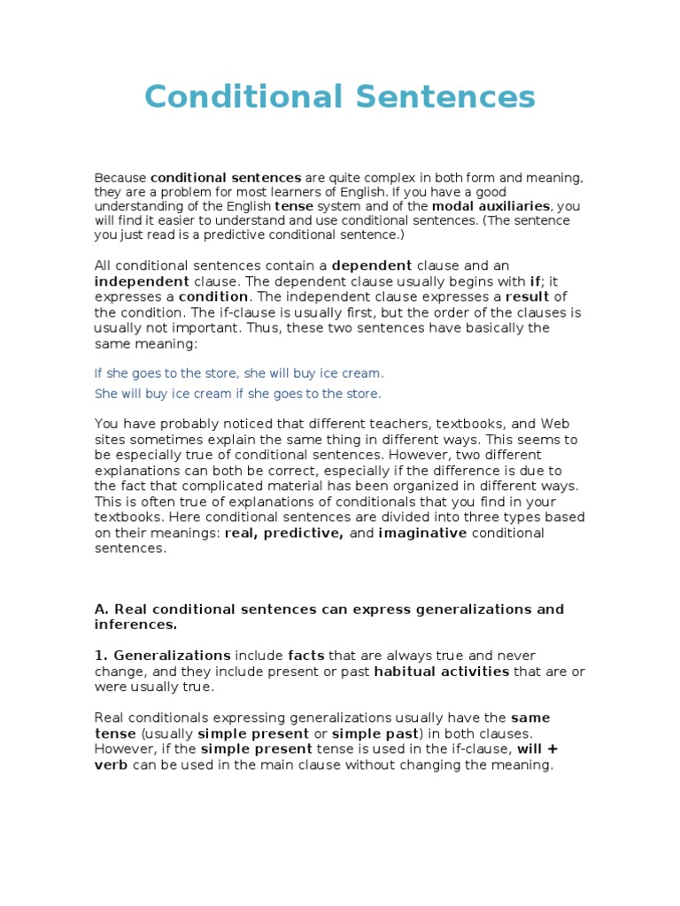 Conditional Sentences | Sentence (Linguistics) | Verb