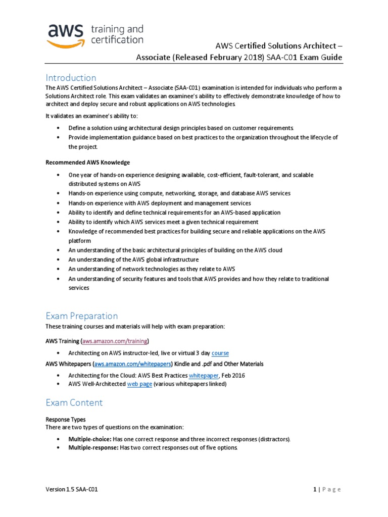 AWS Certified Solutions Architect - Associate (Released February 2018) SAA-C01 Exam Guide | PDF