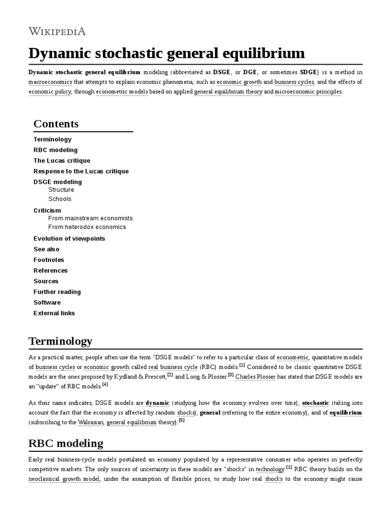 Dynamic Stochastic General Equilibrium Pdf Macroeconomics Economics