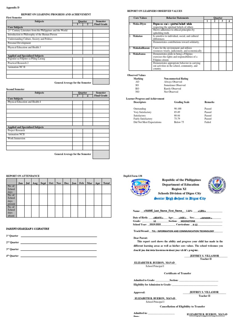 REPORT CARD For Printing | PDF | Value (Ethics) | Curriculum