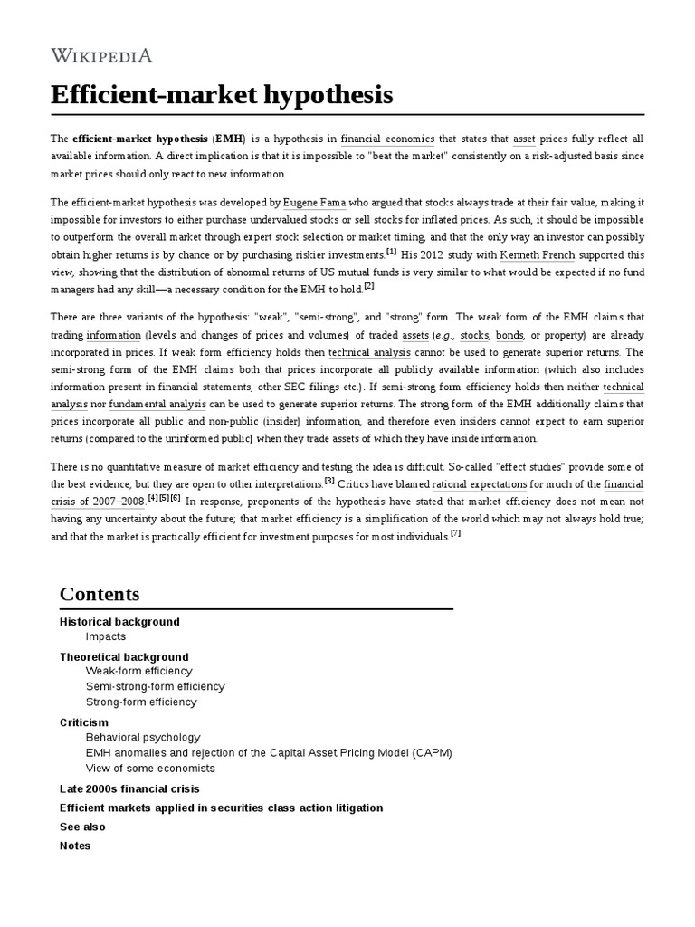 Efficient Market Hypothesis | PDF | Efficient Market Hypothesis | Stock ...