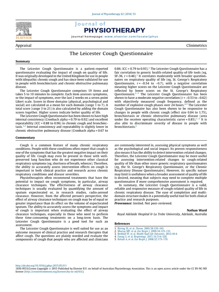 The Leicester Cough Questionnaire | PDF | Cough | Chronic Condition