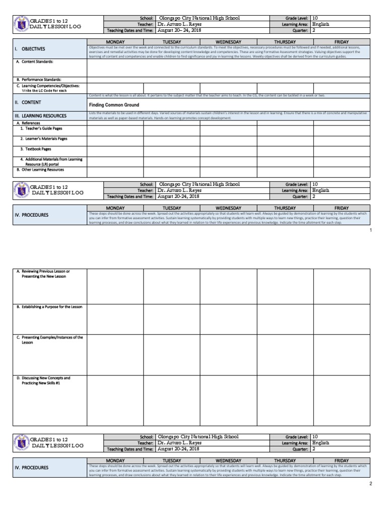 DLL Template | PDF | Teachers | Learning