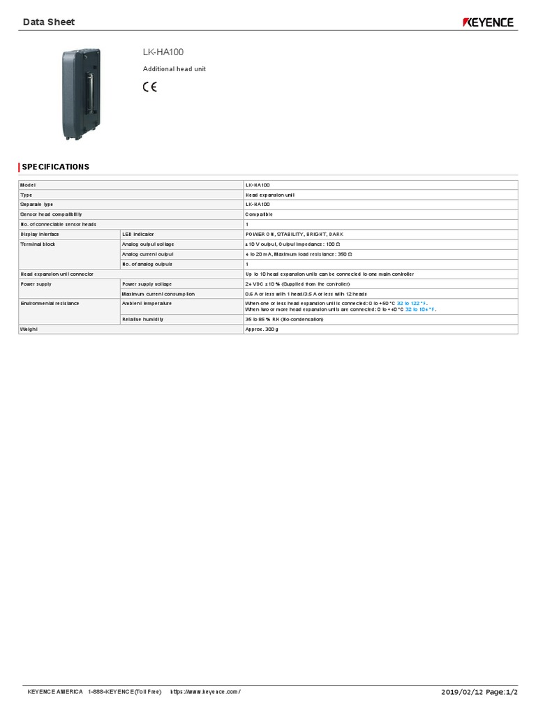 LK-HA100 Head Expansion Unit Specs | PDF