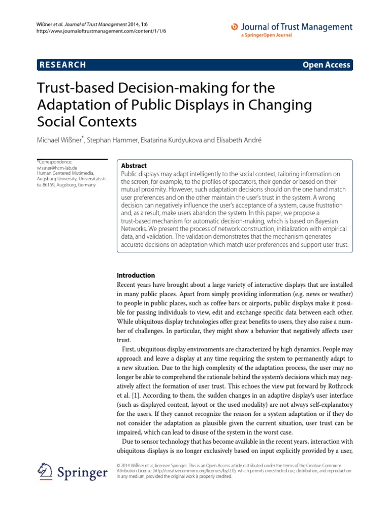 Trust-Based Decision-Making For The Adaptation of Public Displays in Changing Social Contexts ...