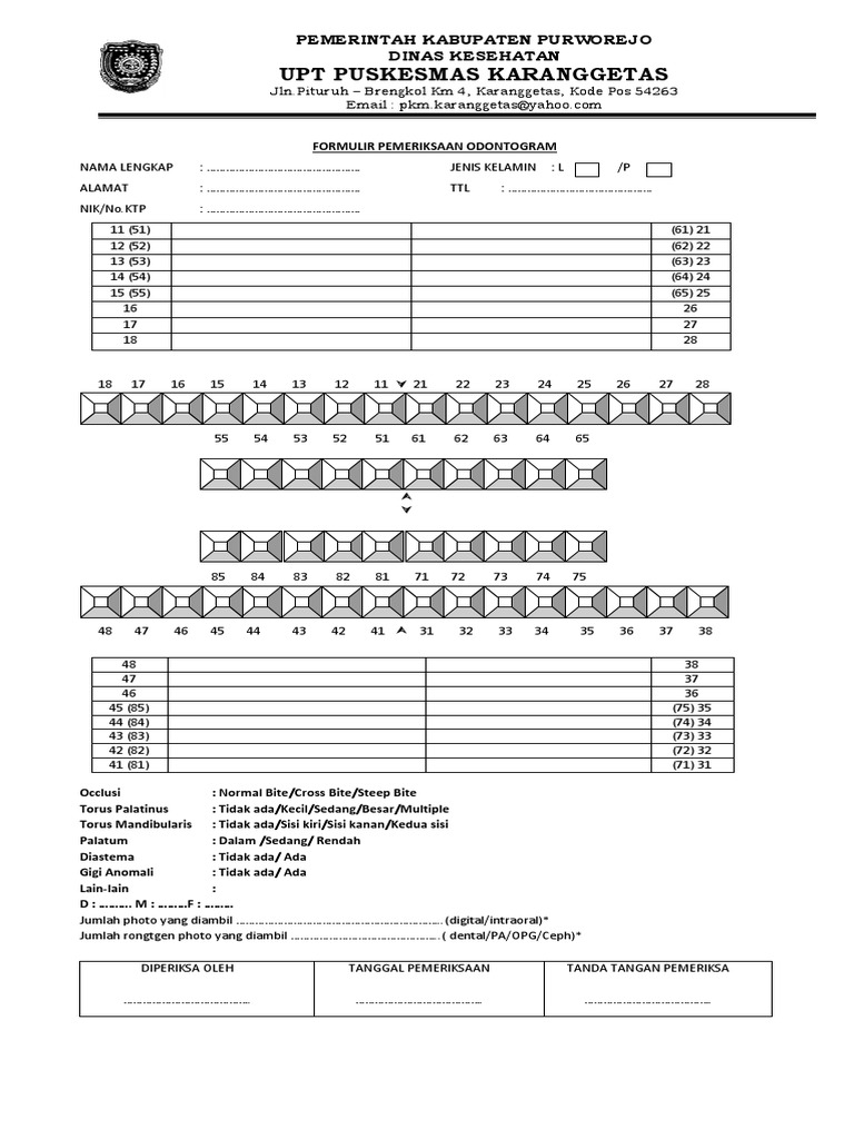 Formulir Pemeriksaan Odontogram | PDF