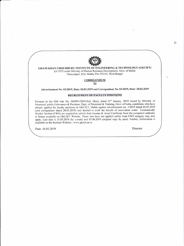 Corrigendum Dated 16.05.2019 - 1 | PDF | Technology & Engineering