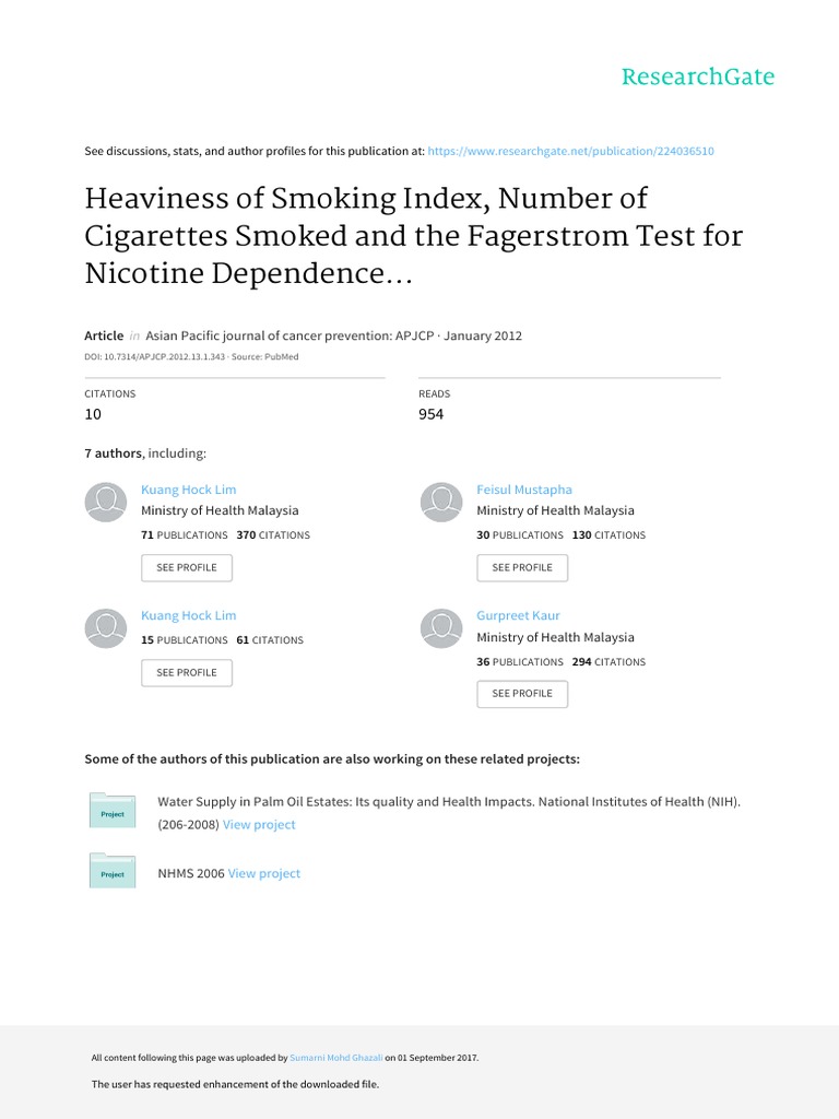 Heaviness of Smoking Index, Number of Cigarettes Smoked and The ...