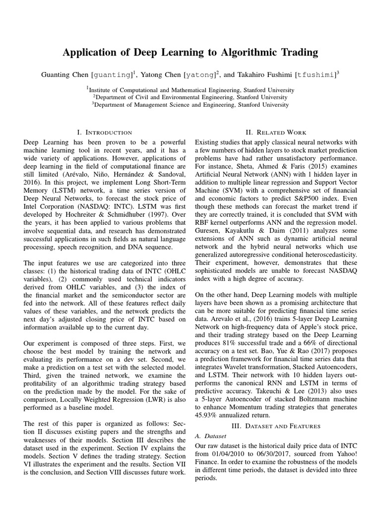 Application of Deep Learning To Algorithmic Trading | PDF | Deep Learning | Artificial Neural ...
