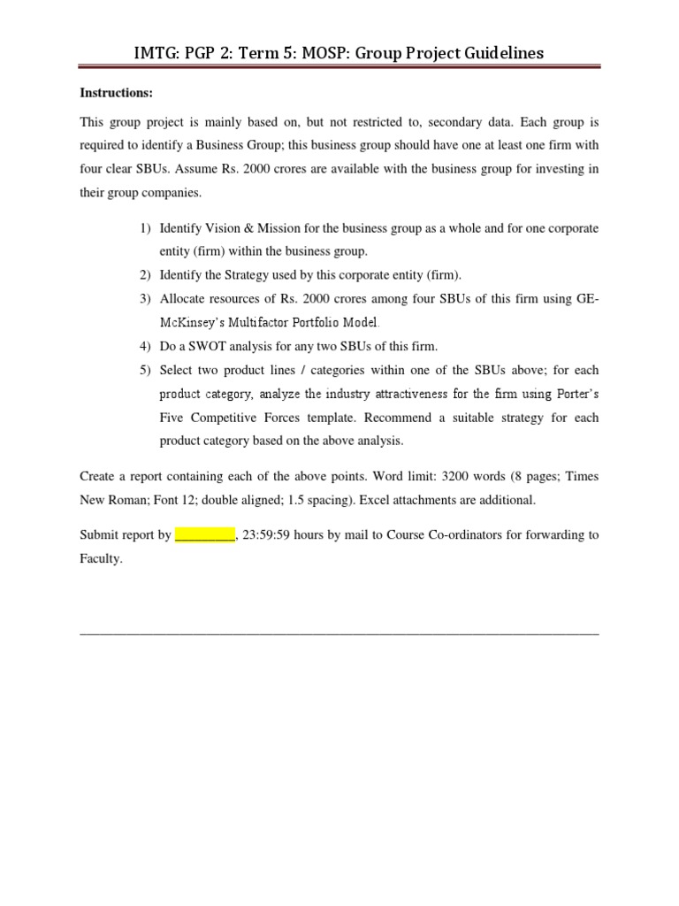 IMTG: PGP 2: Term 5: MOSP: Group Project Guidelines: Instructions | PDF