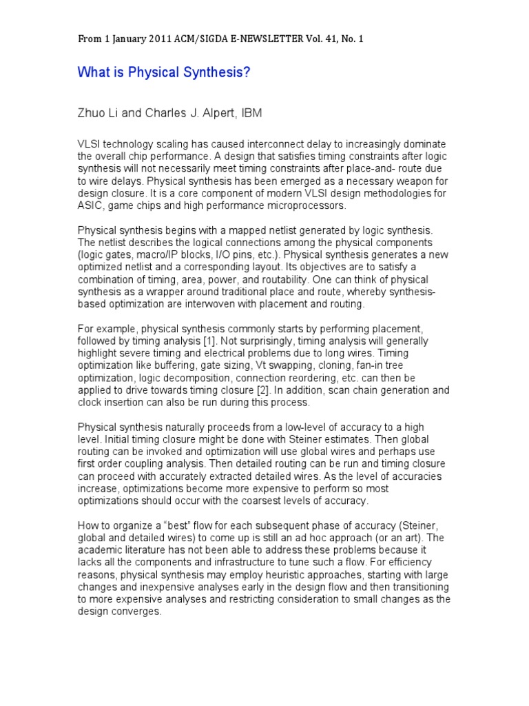 What Is Physical Synthesis?: Zhuo Li and Charles J. Alpert, IBM ...