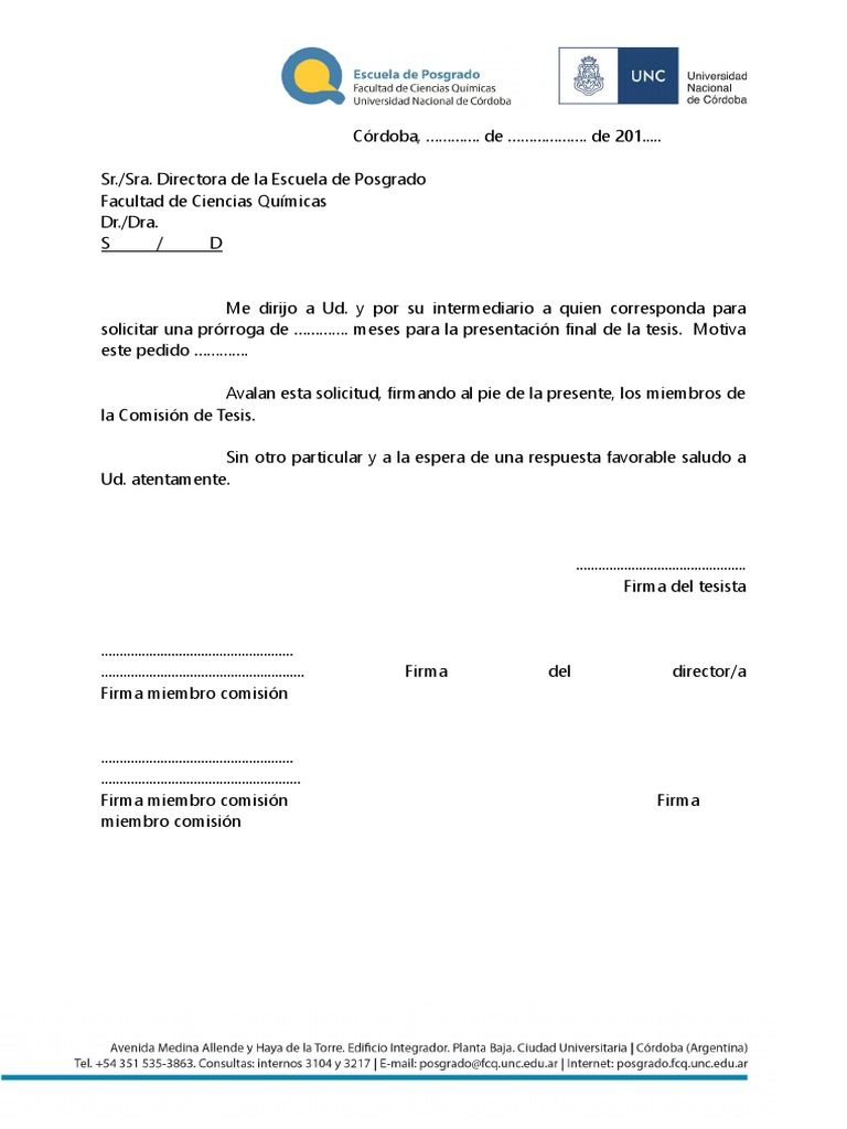 Nota Modelo Para Solicitud de Prorroga Doctorado
