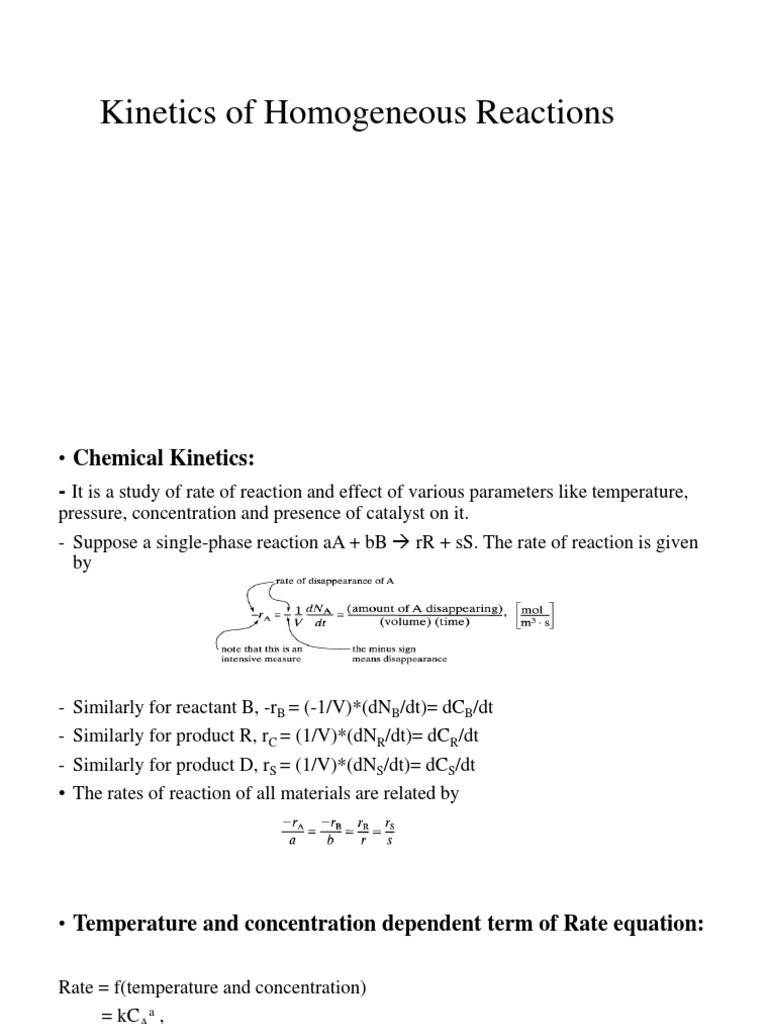 Kinetics of Homogeneous Reactions | PDF | Reaction Rate | Reaction Rate ...