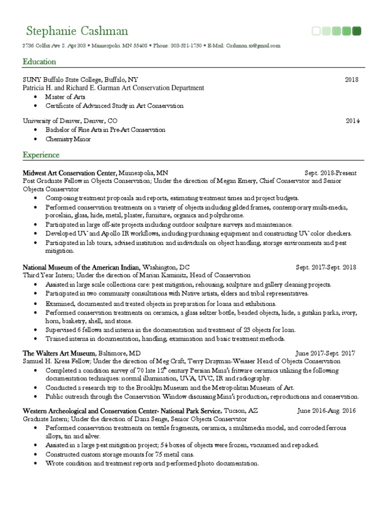 Cashman Resume 7 19 | PDF | Museology | Conservation And Restoration