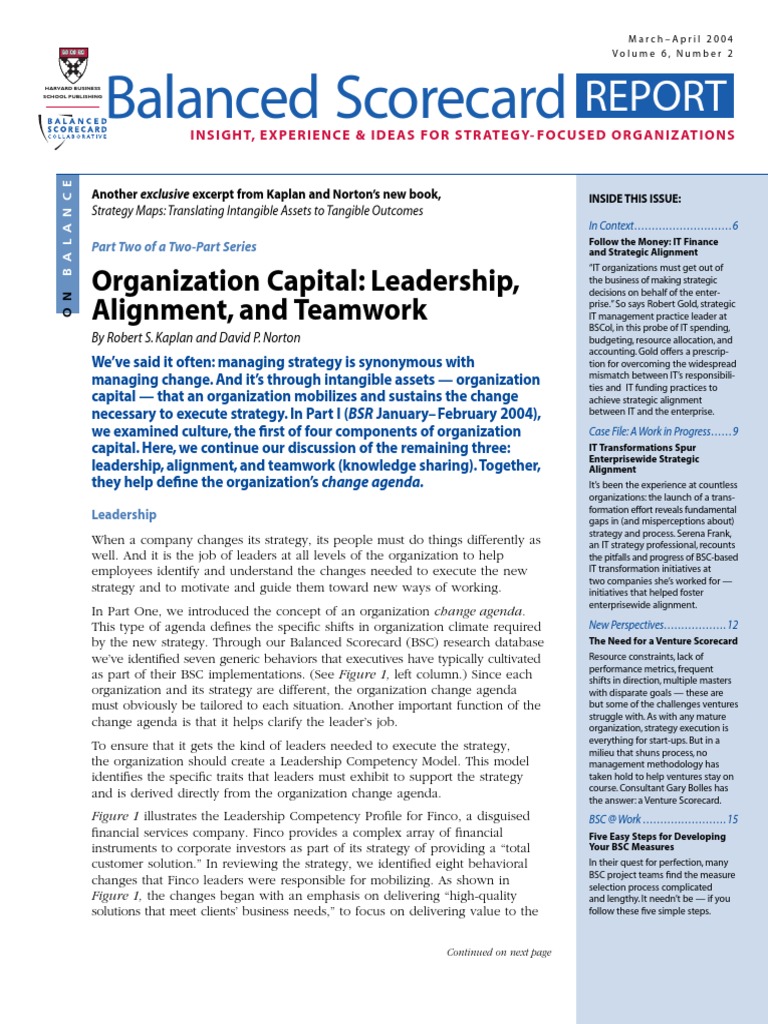 KAPLAN&NORTON BSC REPORT 2004 Organization Capital Leadership Alignment ...