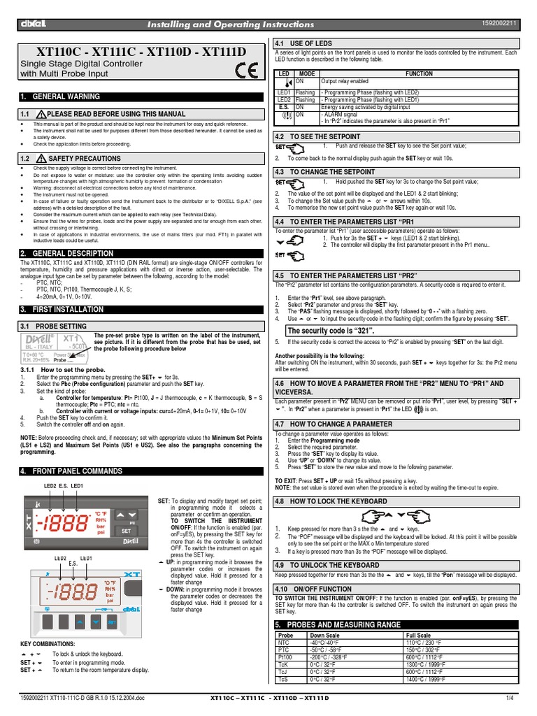 XT110C - XT111C - XT110D - XT111D: Single Stage Digital Controller With ...