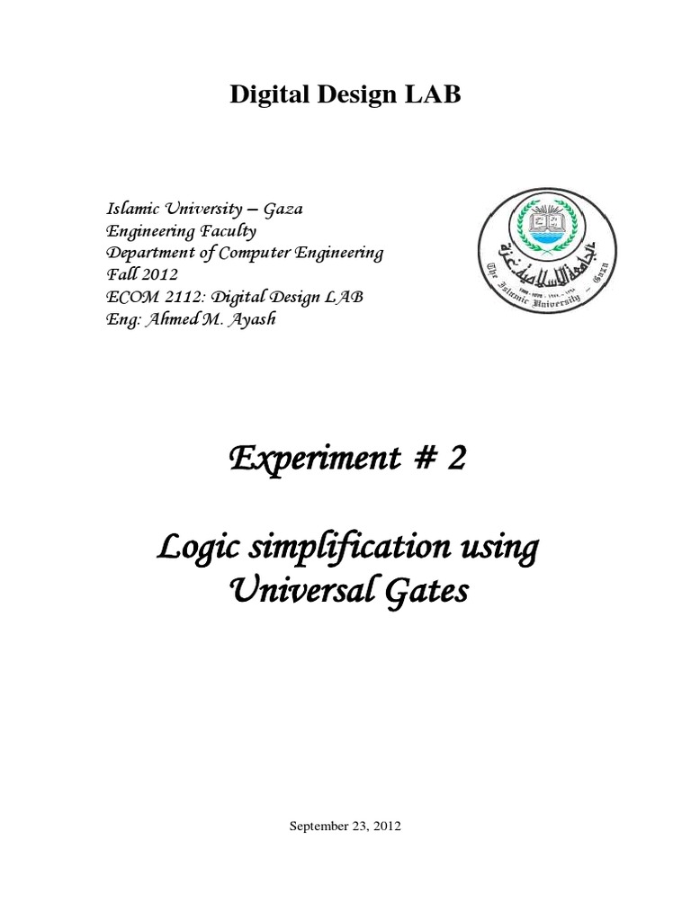 Experiment # 2 Logic Simplification Using Universal Gates: Digital ...