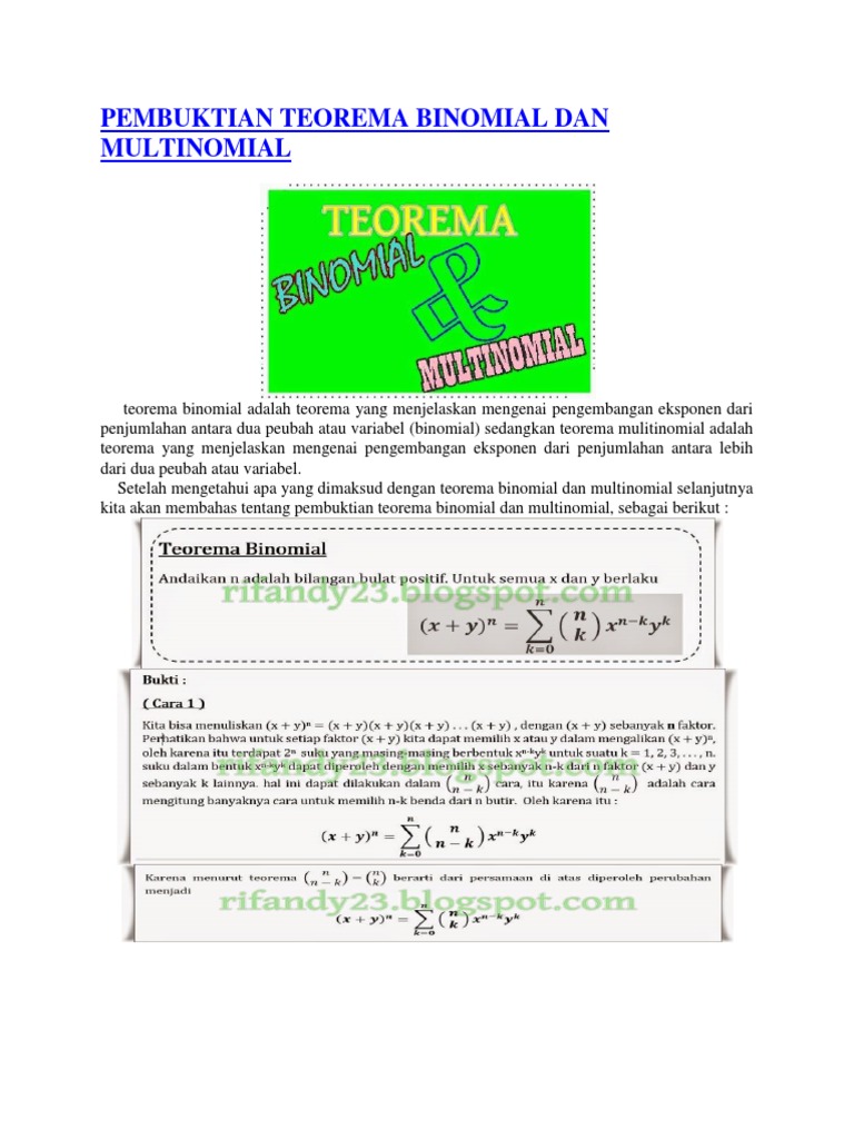 Pembuktian Teorema Binomial Dan Multinomial | PDF