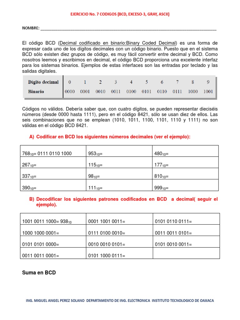 Codigo BCD | PDF | Decimal codificado en binario | Ascii