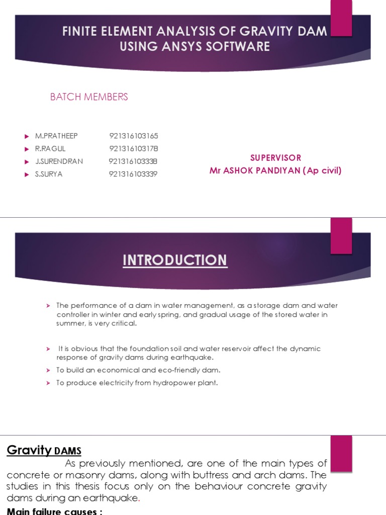 Finite Element Analysis of Gravity Dam Using Ansys Software: Batch Members | PDF | Dam | Earthquakes