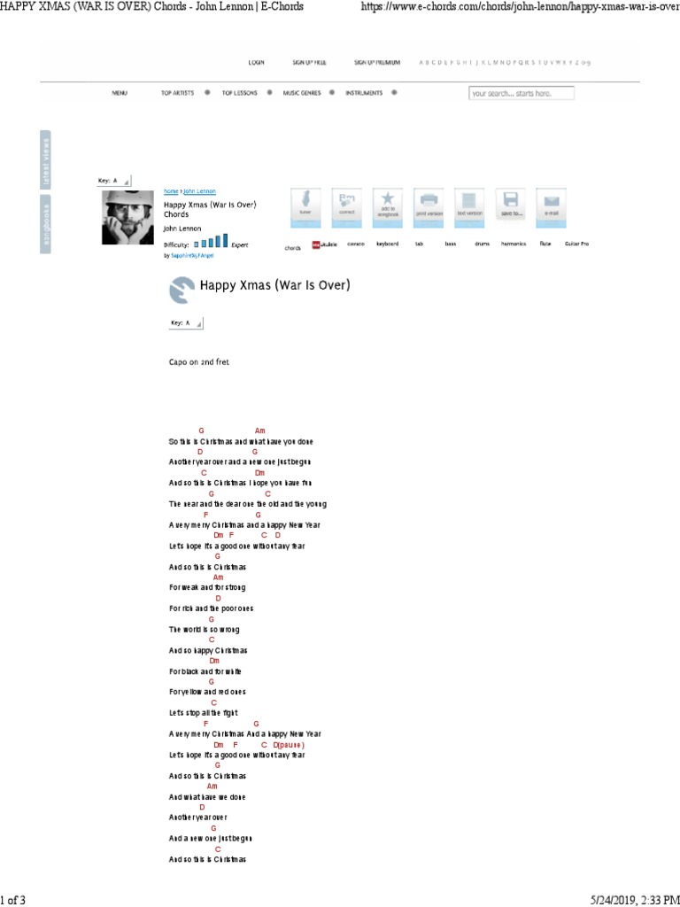 Happy Xmas (War Is Over) Chords - Ds | PDF | Pop Songs | Pop Music