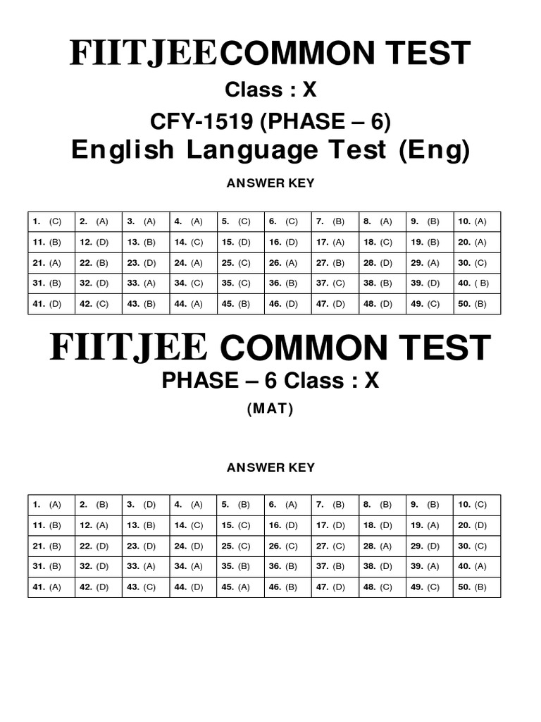 Fiitjee Key | PDF | Natural Sciences | Nature