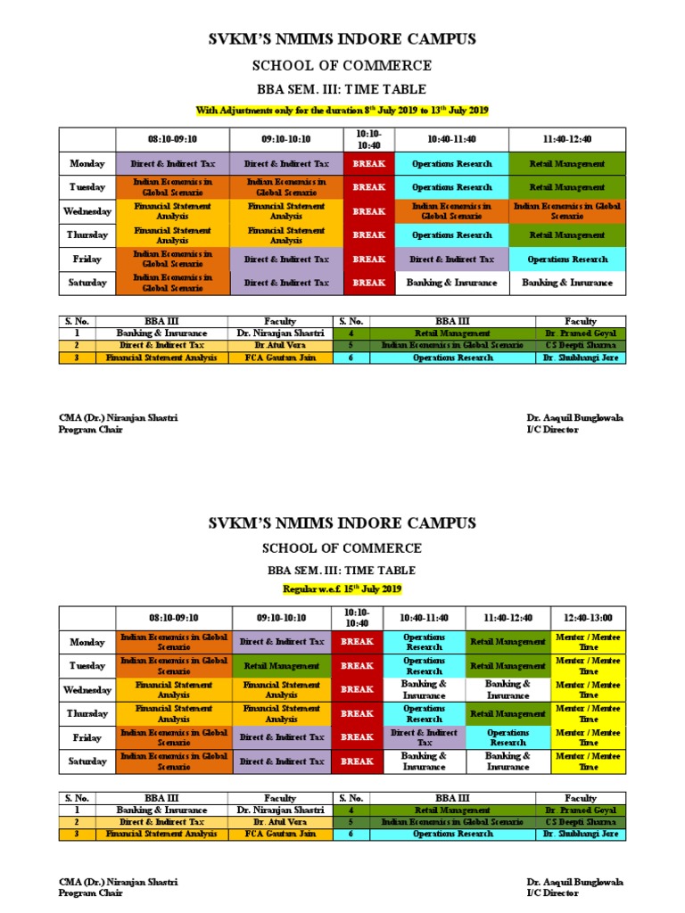 BBA Sem III Time Table: NMIMS Indore | PDF | Microeconomics | Services ...