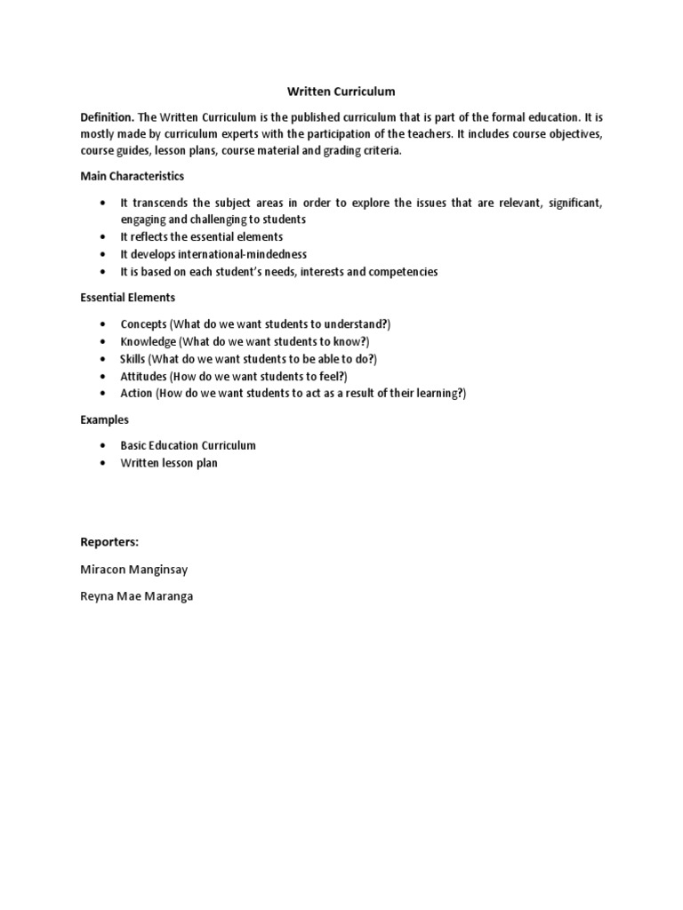 Written Curriculum | PDF