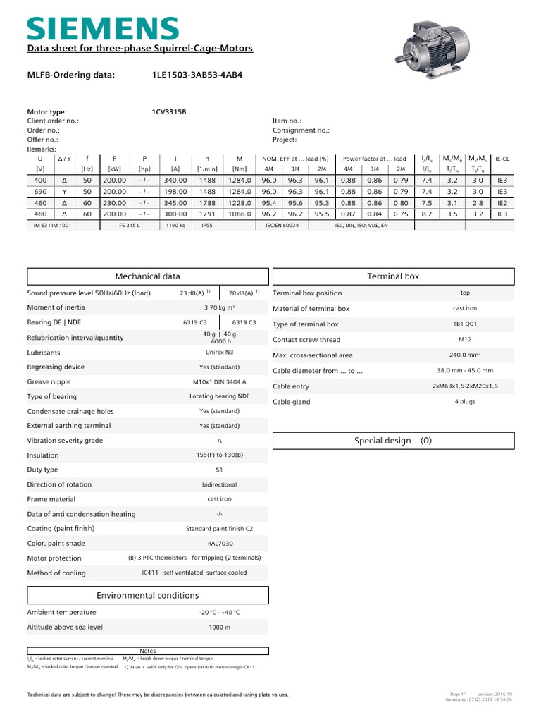 1LE1503 3AB53 4AB4 Datasheet en | PDF | Torque | Physical Quantities