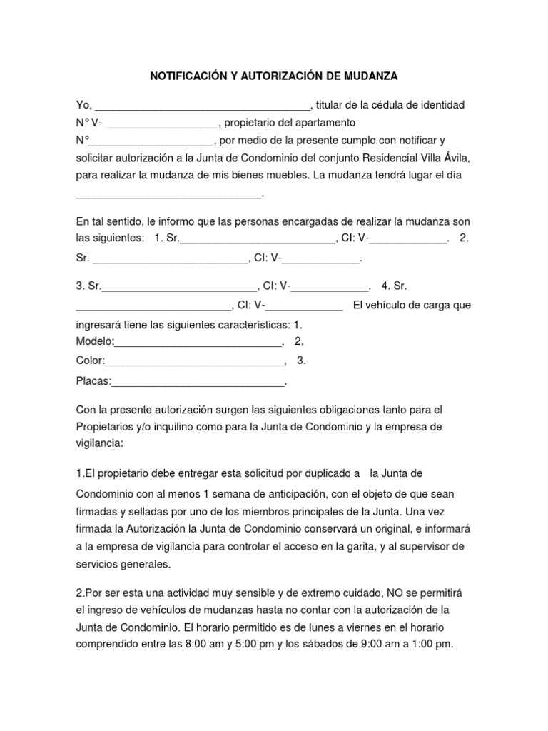Planilla Notificacion Mudanzas | PDF | Condominio | Gobierno
