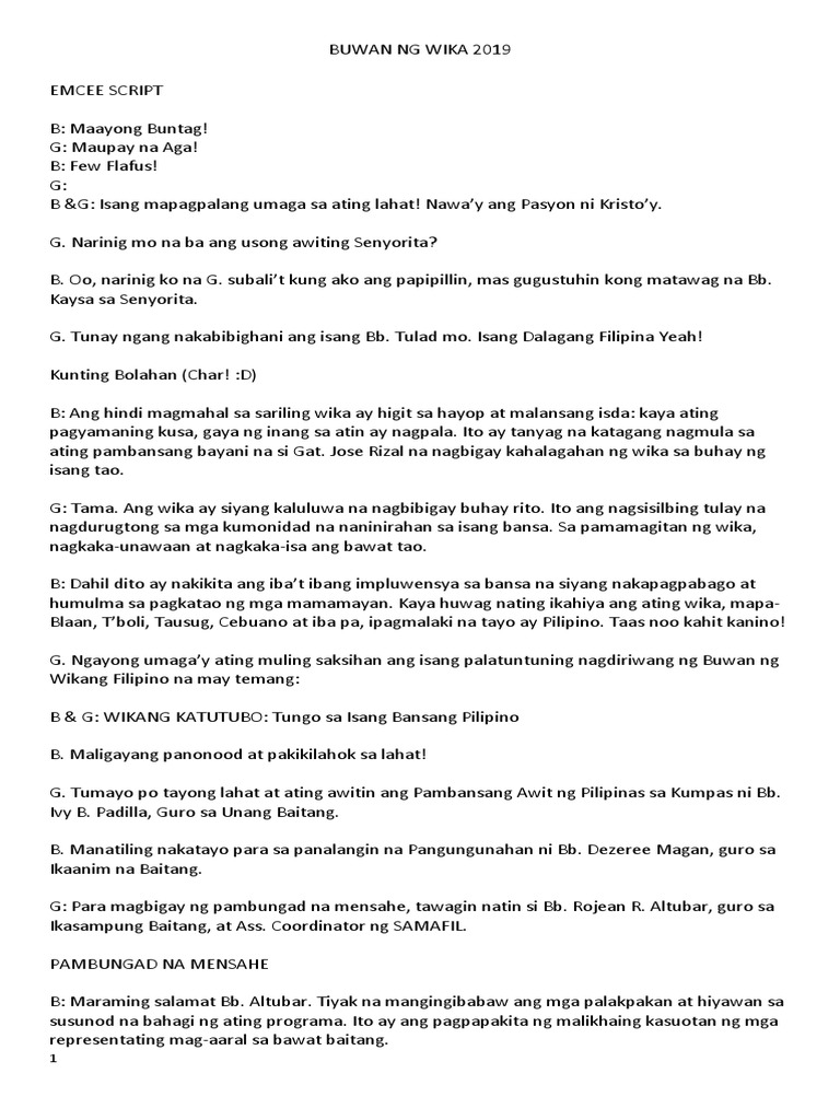 Iskrip para Sa Tagapagdaloy | PDF