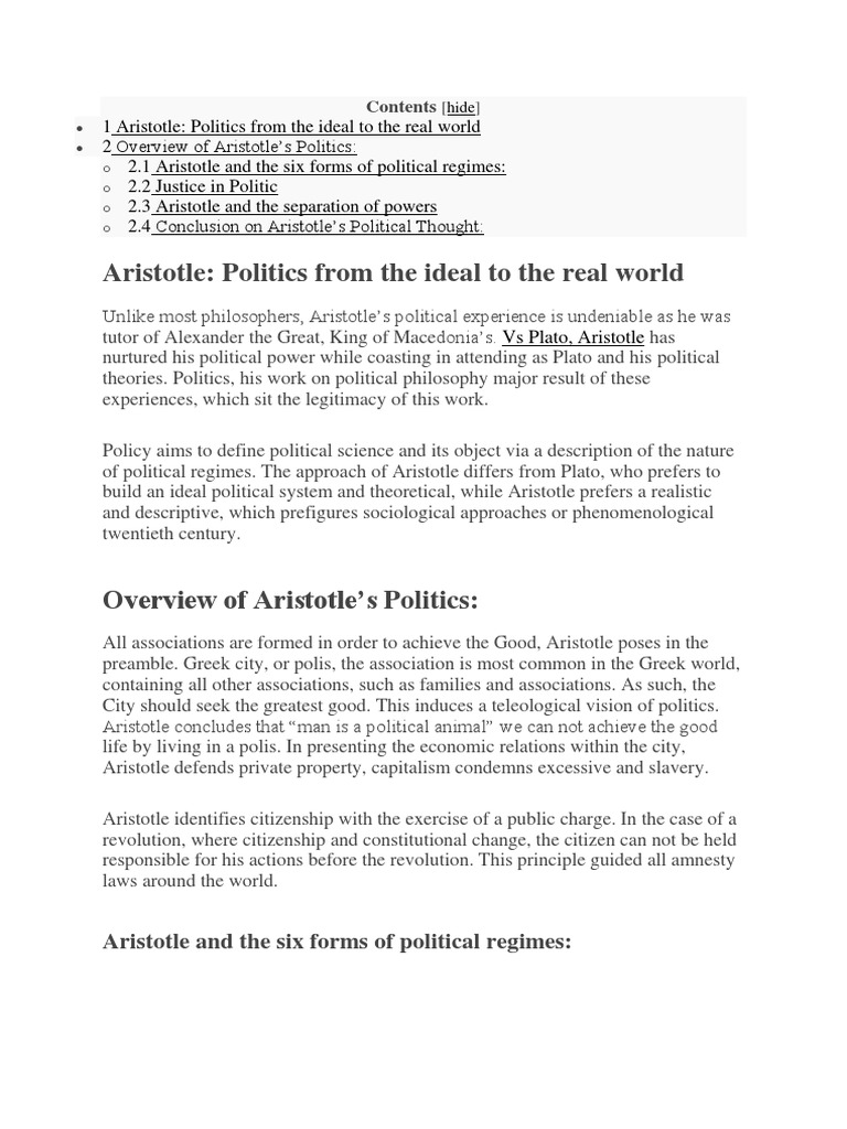 Aristotle's Political Thought Overview | PDF | Aristotle | Democracy