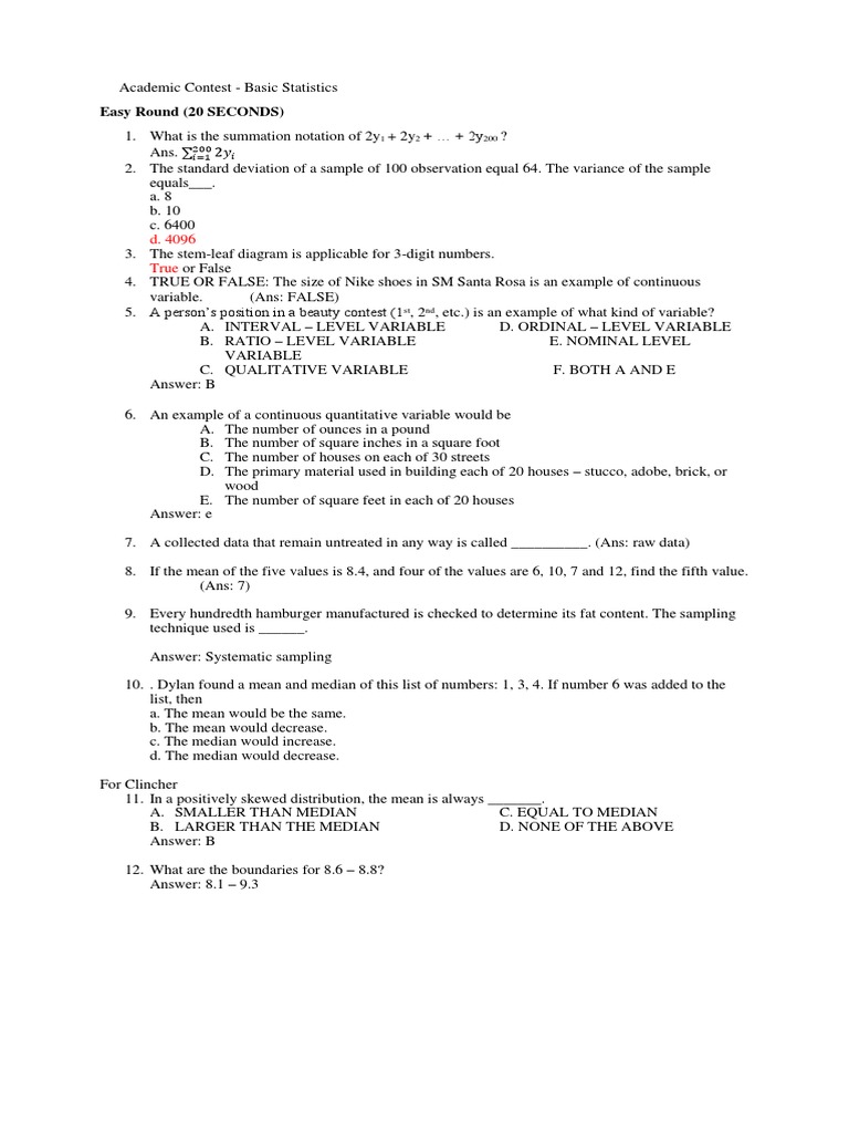 Academic Contest Basic Stat | PDF | Level Of Measurement | Correlation ...