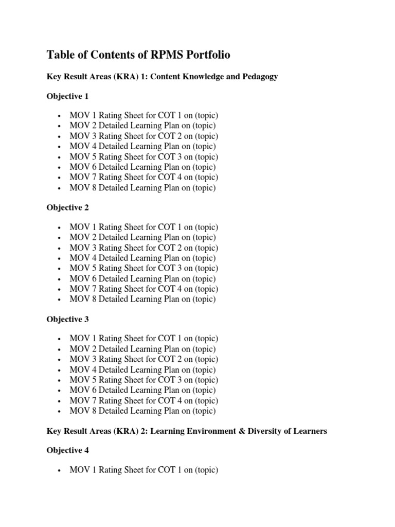 Portfolio Table Of Contents Examples