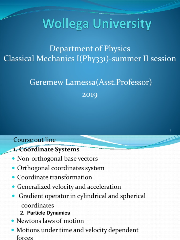 Classical Mechanics Course Outline | PDF | Lagrangian Mechanics ...