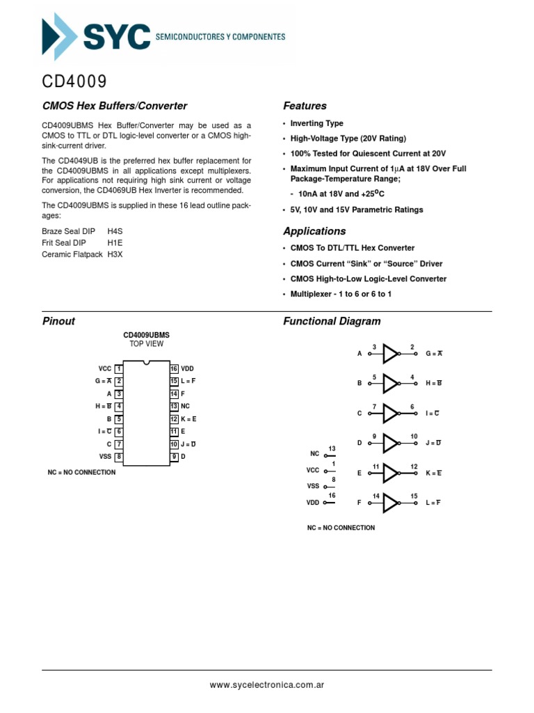 CMOS Hex Buffers/Converter Features: Top View | PDF | Cmos | Electrical ...
