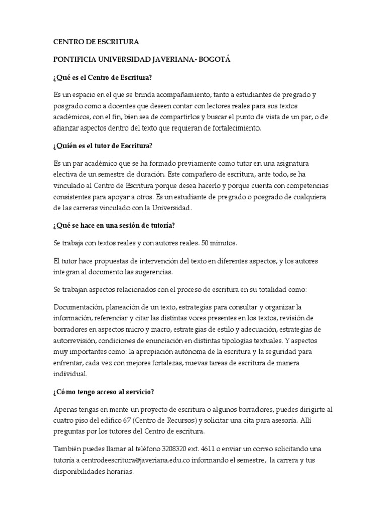 Centro de Escritura Universidad Javeriana | PDF
