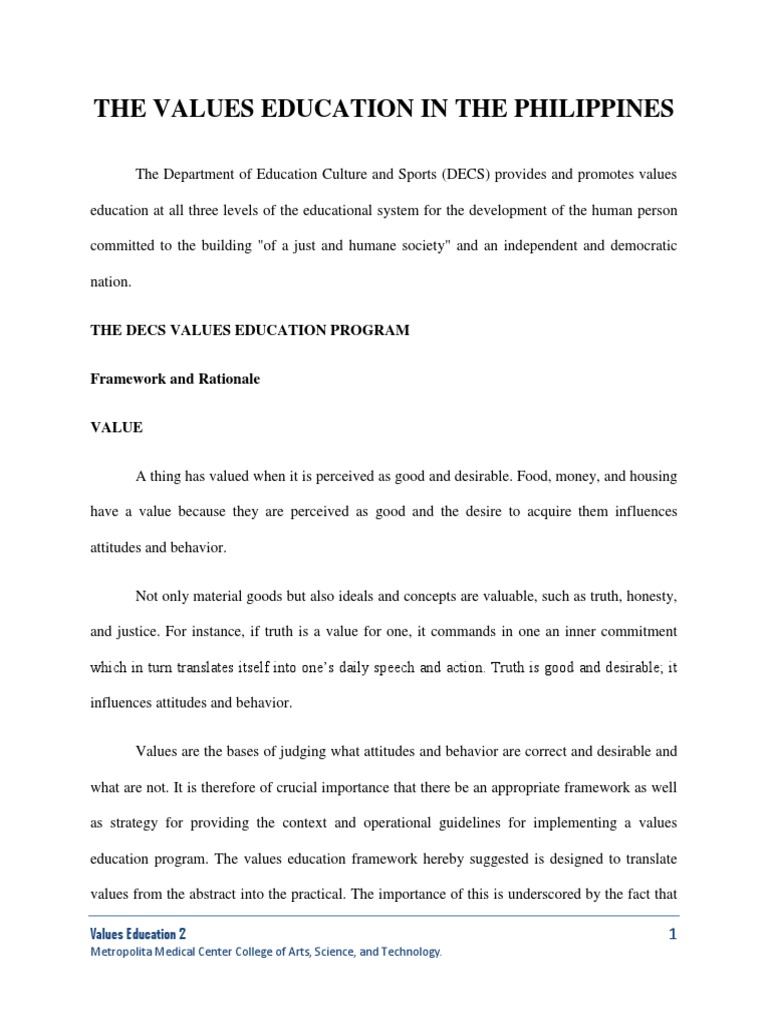 Values Education Framework in the Philippines | PDF | Value (Ethics ...