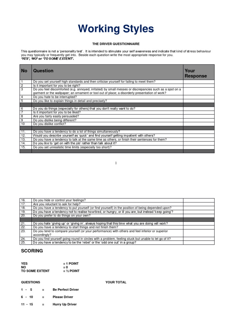Understanding Driver Work Styles | PDF | Clinical Psychology ...